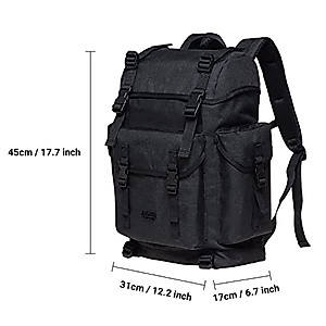 KAUKKO Vintage Casual polyster and Leather Rucksack Backpack(18-LINEN BLACK)