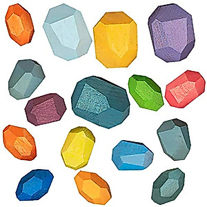 TACY Wooden Stacking Stones Games Rainbow Wood Rocks Toy Balancing Blocks Set Early Education Building Creative Colored Wooden Stones Stacking Toys (16Pcs)