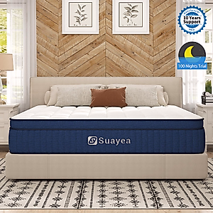 Queen Mattress 14 Inch, Queen Size Mattress in a Box, Hybrid Mattress Queen Size, Ultimate Motion Isolation with Soft Foam and Pocket Spring, Medium Firm, Edge Support