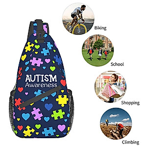 ROSIHODE Cute Autism Awareness Sling Backpack, Multipurpose Crossbody Chest Bag Shoulder Bag Travel Hiking Daypack for Men Women