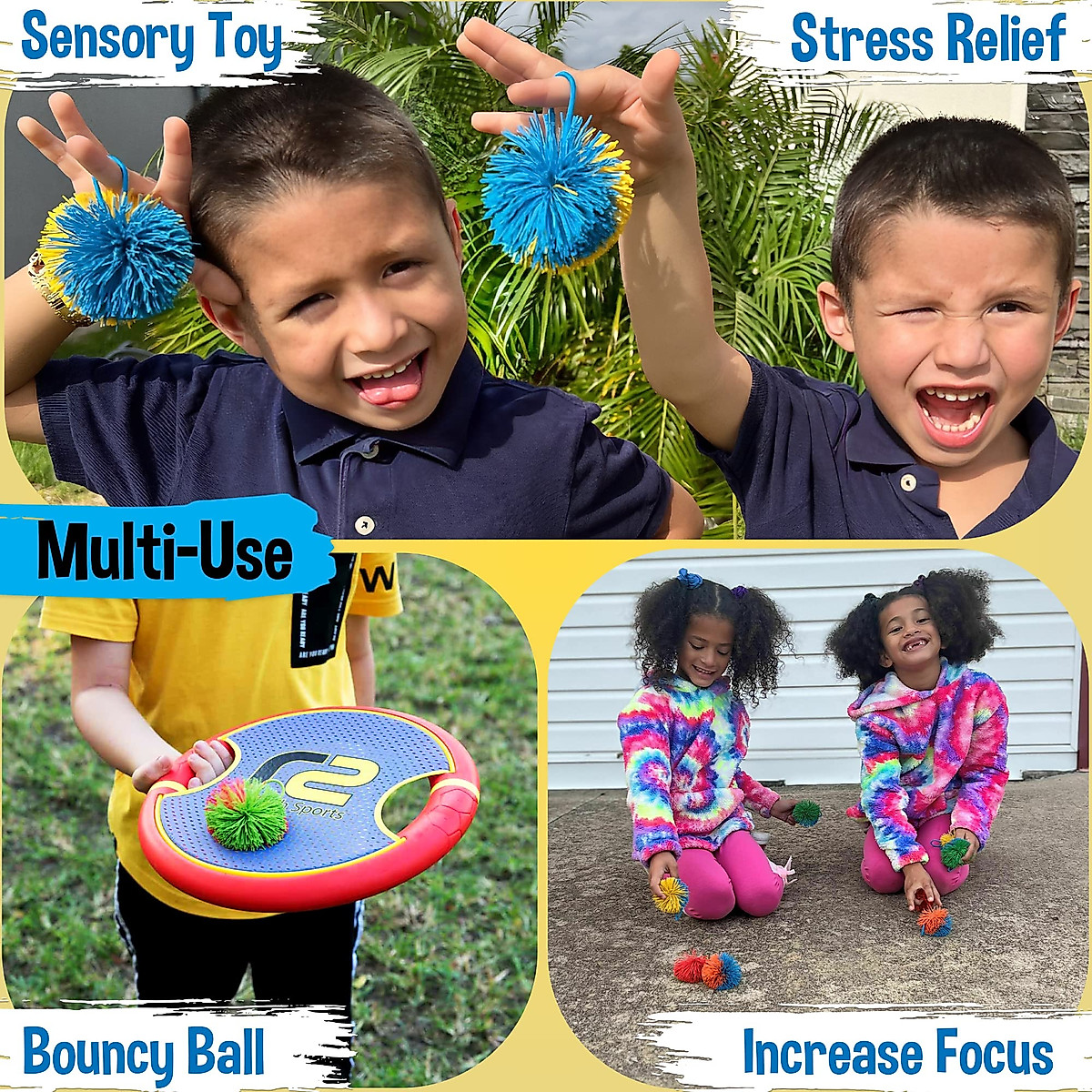 Stringy Balls & Sensory Toys for Kids 8 Pack - Stocking Stuffers for Kids Ages 4 5 6 7 8 9 Year Old Gift Ideas - Best Toddler Gifts for Boys & Girls - Monkey Pom Kooosh Balls Fidget Toys Stress Ball