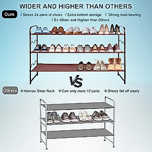 ZXNABA 3-Tier Shoe Rack Stackable Long Shoe Shelf Storage Organizer for Closet, Entryway 18-Pair / 24-Pair (Golden-Brown)