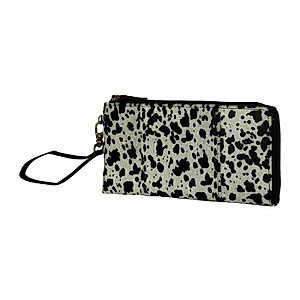 Black Zippered Western Wallet Wristlet - Hair On Leather Wallet for Women