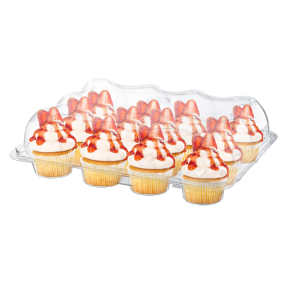 Plastic Cupcake Containers Boxes | 12 Compartment – 8 Pack | Disposable High Dome Dozen Cupcake Holder With Lid Bulk | Extra Sturdy Stackable Cupcake Boxes | Durable Muffin Packaging Transporter To Go