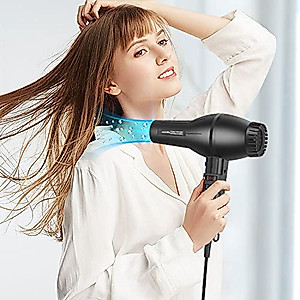 ARDIRO 2000W Professional Hair Dryer, Negative Ionic Salon Hair Blow Dryer for Quick Drying with AC Motor, Hairdryer with Diffuser & Concentrator, 3 Heat & 2 Speed Setting for Women Men Kids -Black