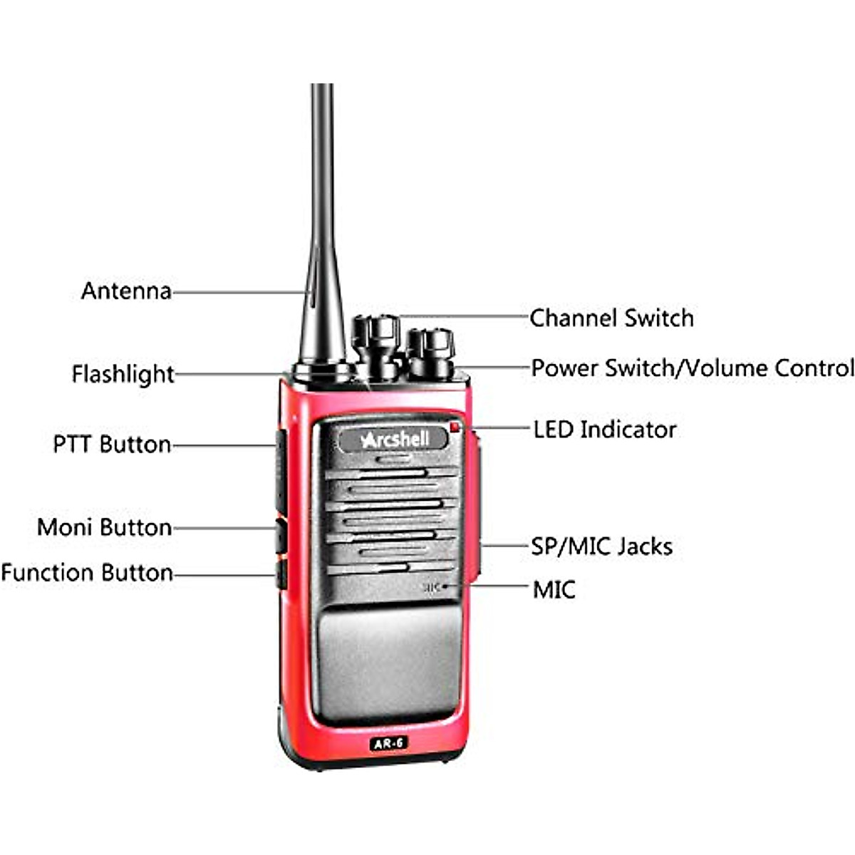 Arcshell Rechargeable Long Range Two-Way Radios with Earpiece 4 Pack Walkie Talkies Li-ion Battery and Charger Included