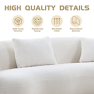 JUSTONE 94" Mid Century Modern Curved Living Room Sofa, 3-Seat Boucle Fabric Couch for Bedroom, Office, Apartment, Beige