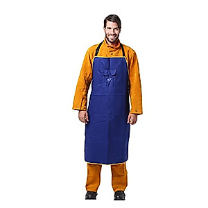 Welding Apron, Fire Resistant Fireproof Apron Metal Working Welder Work Safety Protection Apron Blue for Welding Cutting Cooking with One Pocket