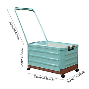 MagiDeal Storage Bin with Wheels and Handle Rolling Crate Foldable Closet Organizer with Lid Lidded Storage Bin for Clothes Household, Blue, 53cmx36cmx29cm