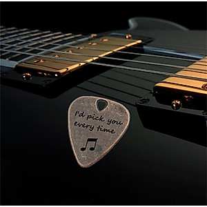 JUPPE Bronze Guitar Picks & Bass Picks, I'd Pick You Every Time Guitar Pick With Leather Case Birthday Music Gifts For Him Her or Couples (I'd Pick You Every Time)