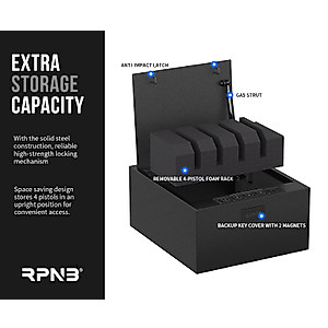 RPNB Gun Safe,4-Pistol Multifunction Gun Safe,California DOJ Certified,Quick-Access Firearm Safety Device with Digital Key Pad & Biometric Fingerprint