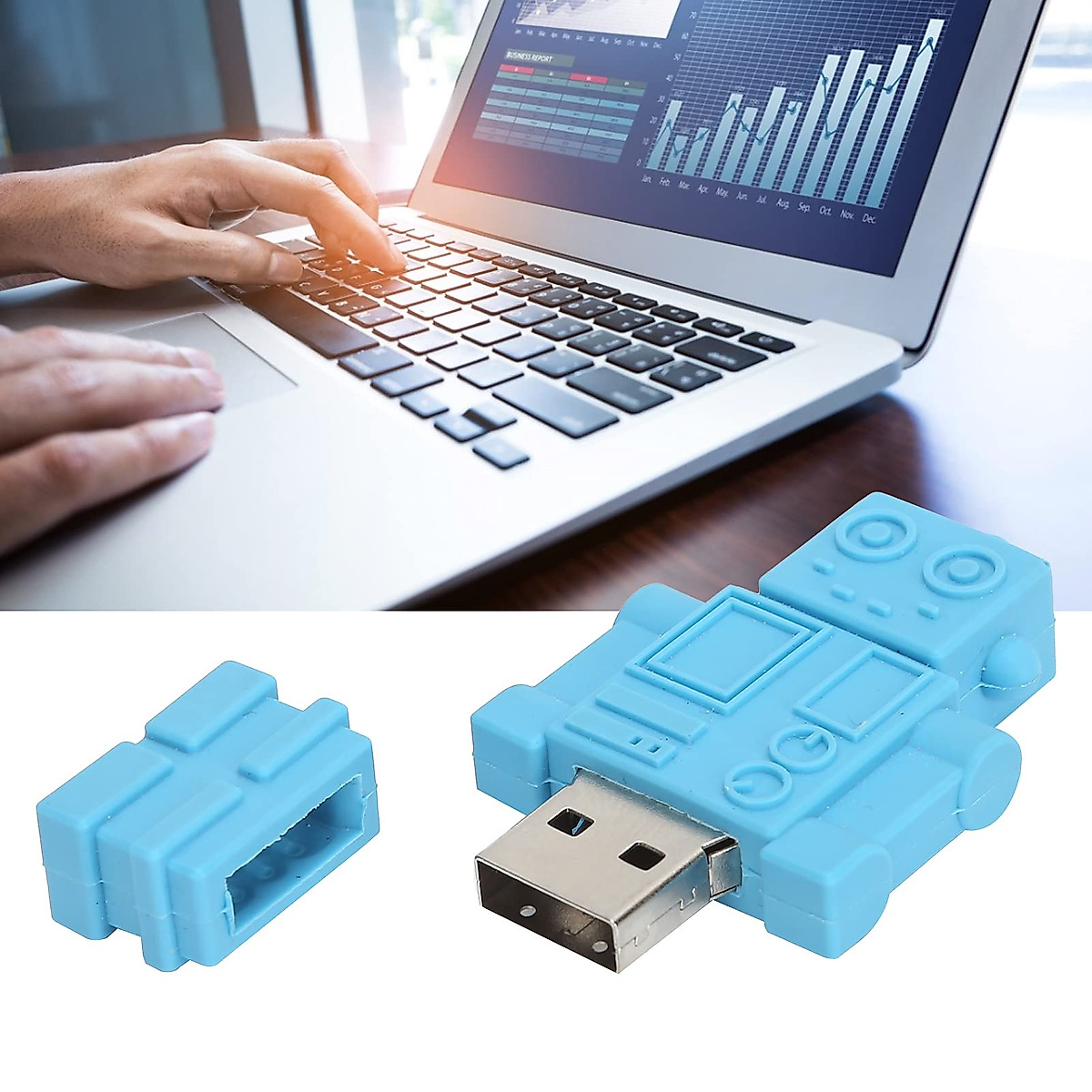 Cute USB Flash Drive, Novelty Cartoon Blue Robot Appearance Thumb Drive, Pendrive Memory Thumb Stick for Date Storage, Gifts for School Students Kids Children Teacher Collegue Employees (128GB)