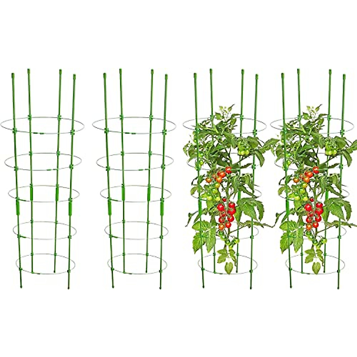 Tomato Cage for Pots 36 inch 4 Pack Garden Plant Support Tomatoes Trellis Cages with 4 Stakes & 5 Adjustable Rings for Cherry Tomato Vegetables Cucumber Climbing Plants Flower Rose Indoor Outdoor