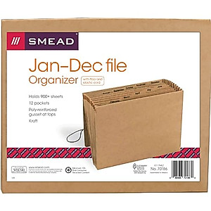 Smead Expanding File with Flap and Cord Closure, 12 Pockets, Monthly (Jan-Dec), Letter Size, Kraft (70186)