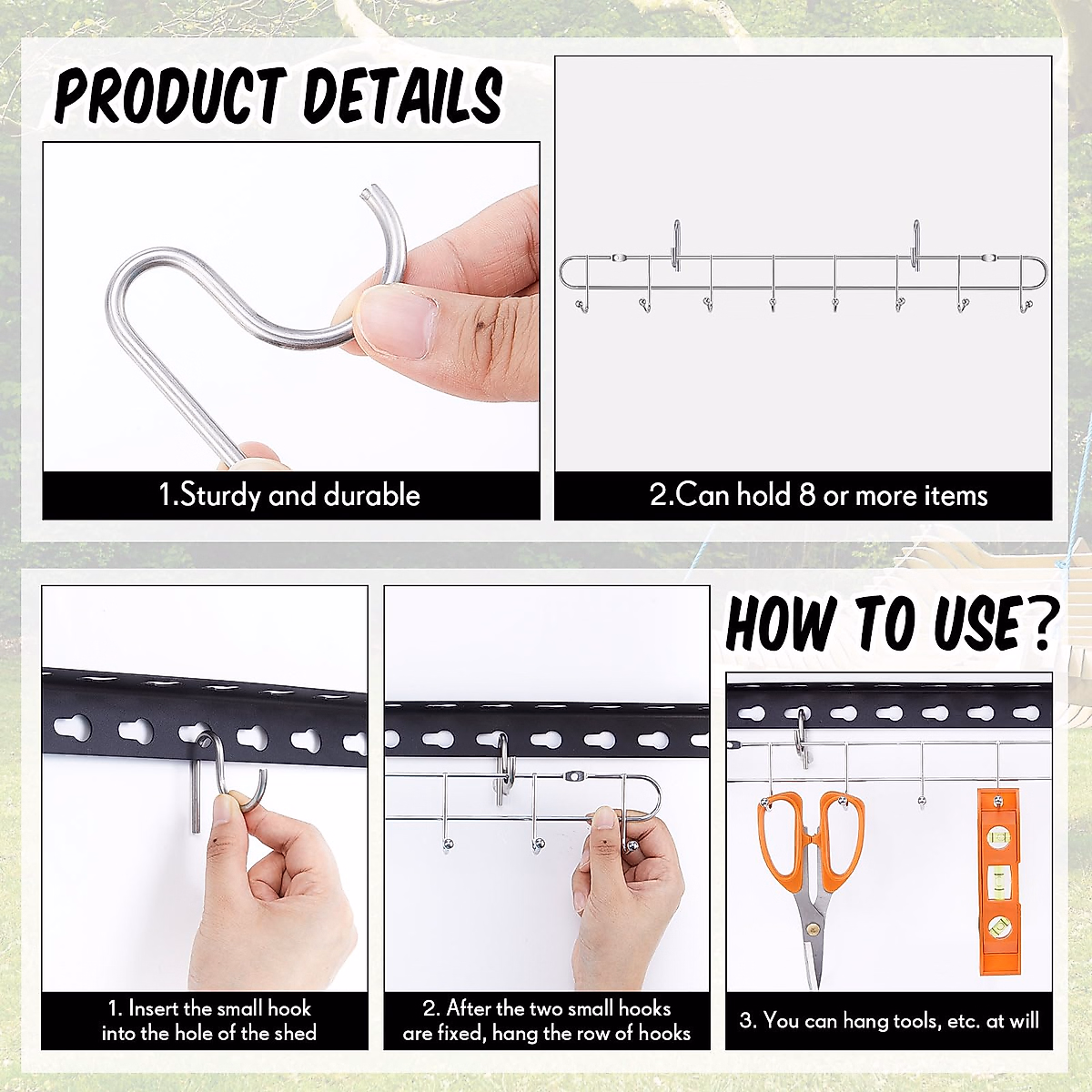 MorningRo 3 Pcs Shed Tool Organizer Garage Wall Organizer Storage Tool Hangers for Garage Wall Heavy Duty Individual Utility Hooks for Shed Garden Broom Rake Hanging Rack Holder