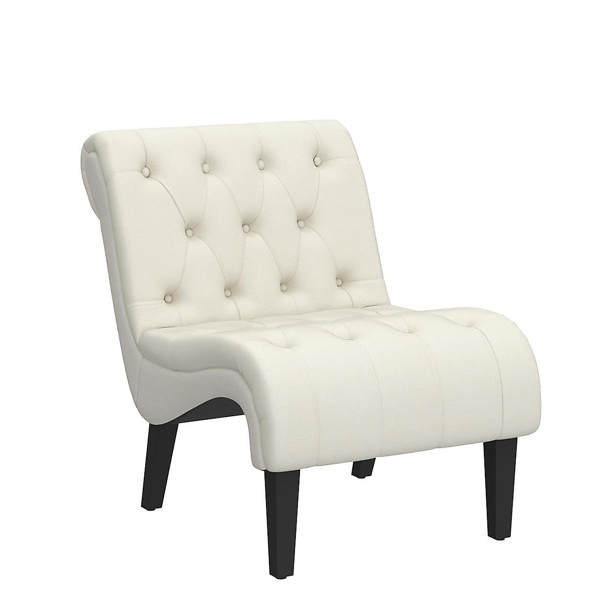 AVAWING Armless Accent Chair Set of 2, Upholstered Button Tufted Living Room Chairs with Wood Legs, Comfy Frosted Velvet Lounge Chair Reading Chair for Bedroom, Cream White