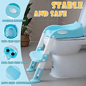 EGREE Potty Training Toilet Chair Seat with Step Stool Ladder for Kids and Toddler Boys Girls - Foldable Height Adjustable Children Toilet Training Seat with Safe Handles & Anti-Slip Pads, Blue-White
