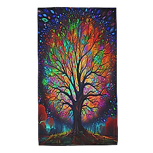 Watercolor Style Tree With Colorful Blooming Branches Hand Towels Floral Face Towel Soft Guest Towel Portable Kitchen Tea Dish Towels Washcloths Bathroom Decor Housewarming Gifts 15.7" X 27.5"