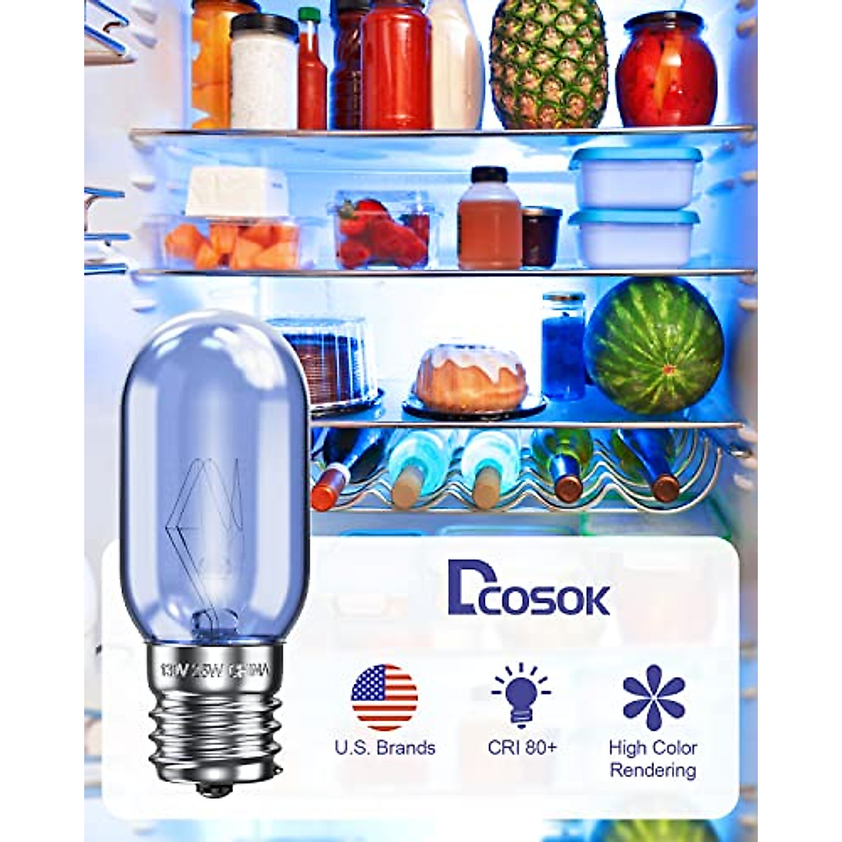 dcosok Refrigerator Light Bulb 40 Watt 297048600 241552802 Compatible with Frigidaire Kenmore Whirlpool Electrolux KitchenAid Fridge Light Bulbs Replacement Freezer Bulb T8 E17 Lamp Light, 2 Pack
