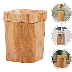 Ciieeo Imitation Wood Grain Trash Can Retro Square Wastebasket Decorative Storage Bins Small Plastic Trash Can Bathroom Garbage Can Flower Holder Bucket for Home Kitchen 12L