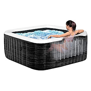 Intex 28451EP PureSpa Plus 6 Person Portable Inflatable Square Hot Tub Spa with 170 Bubble Jets and Built in Heater Pump, Greystone