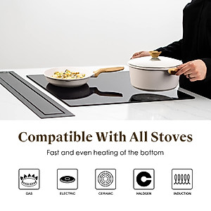 Caannasweis Nonstick Pots and Pans Set, Beige Granite Induction Kitchen Cookware Sets, 14 Pieces Non Stick Cooking Set, Large Capacity Saute Pan, PFOA Free