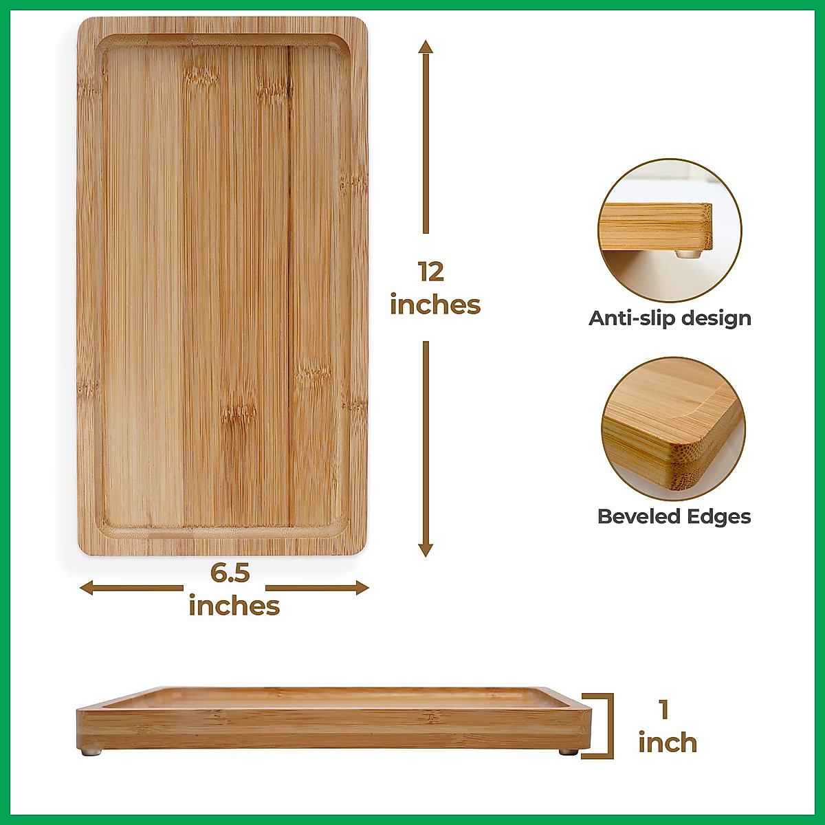 YELLOW LOTUS Bamboo Vanity Tray, 12 inch, Brown, Wooden, Slip Resistant, Perfume, Makeup, Jewelry Organizer, Decorative Toilet Tank Tray