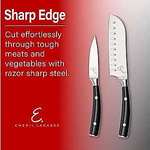 Emeril 2 Piece Knife Set 5 Santoku 3.5 Paring Knife Forged Steel Clad Emerilware (Black)