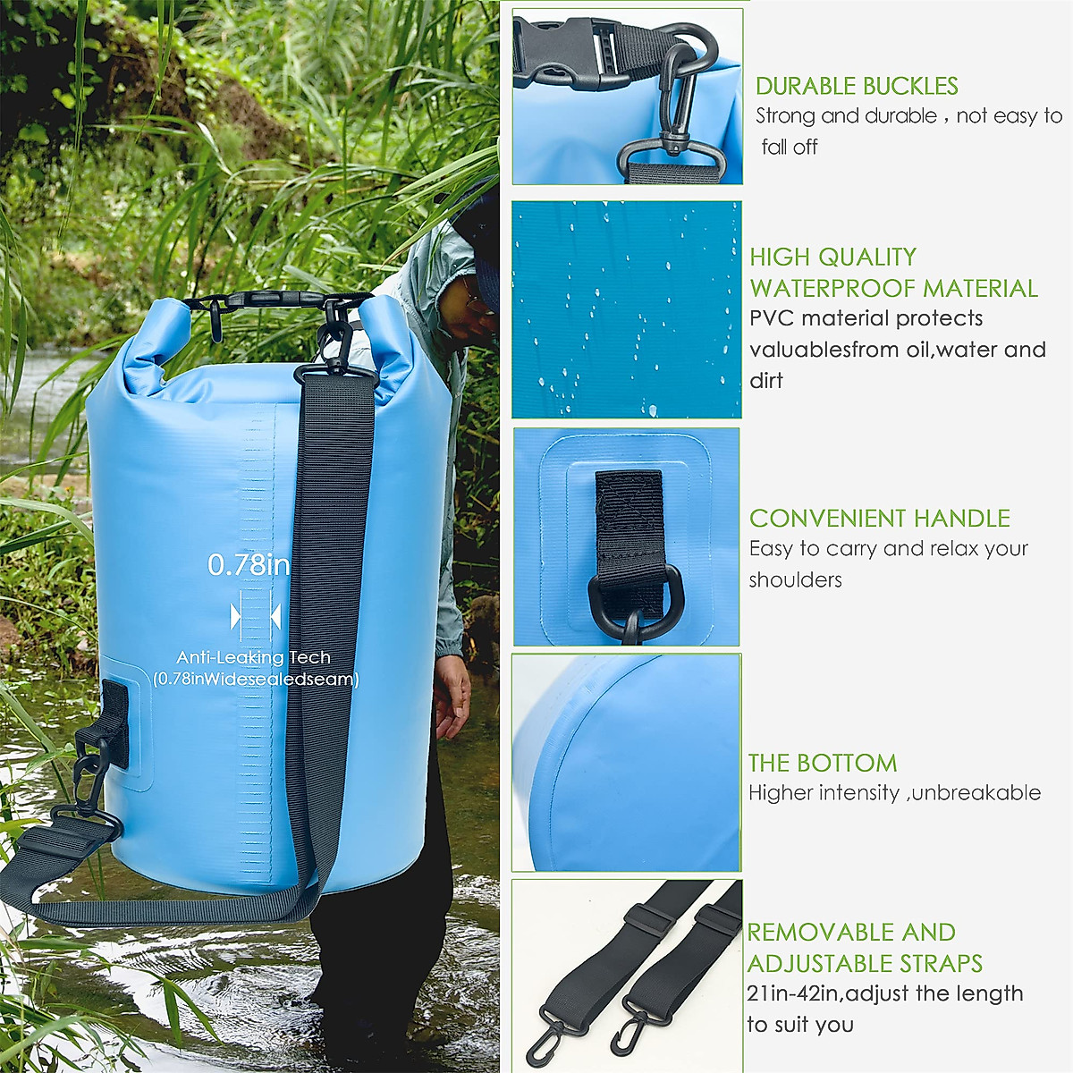 YUMQUA Waterproof Dry Bag Backpack 5L/10L/20L/30L/40L, Roll Top Floating Waterproof Storage Bags for Kayaking, Boating, Swimming, Hiking, Camping and Fishing
