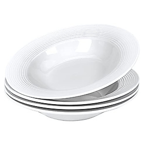 ZWERITOO Rim Pasta Bowls Soup Bowls - Set of 4, Pasta Plate Porcelain Rimmed Bowls, Shallow Bowls for Kitchen, Rimmed White Plates and Bowls Set, Microwave Oven Safe, Mother's Day Gift