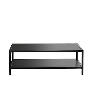 Flash Furniture Metal Indoor/Brock Outdoor Coffee Table with Lower Shelf - Black Steel Coffee Table for Business or Home Use - Modern Square Leg Frame