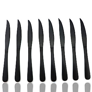 JASHII Modern Royal 8 Pcs Steak Knife Matte Black 18/10 Stainless Steel Utensils Cutlery Dinnerware Knife Serrated Steak Knife