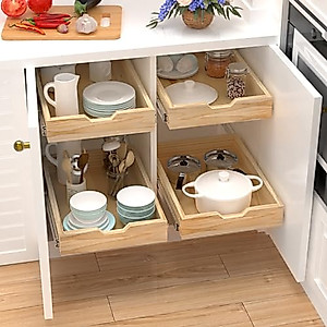 BORISI Pull Out Drawers for Cabinets,14" W x 21" D, 1 Tier Heavy-Duty Slide out Wood Drawer Shelf, Pull Out Cabinet Organizer for Kitchen, Pantry, Bathroom