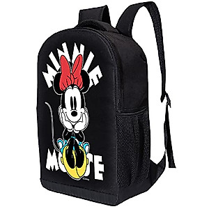 Disney Minnie Mouse Black Backpack for Women and Kids - 17 Inch Air Mesh Padded Womens Knapsack for School and Travel (Black-Yellow)