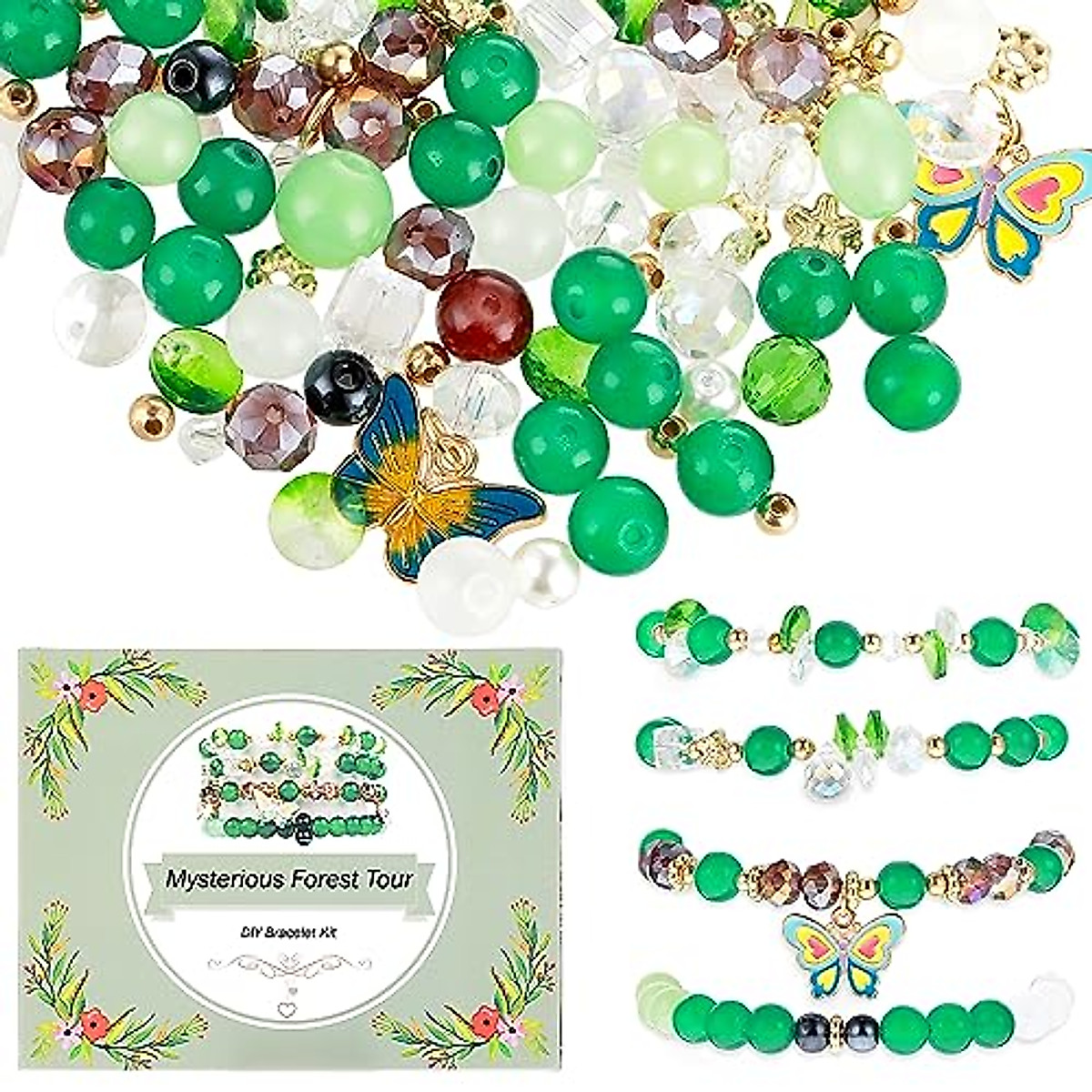 Gift Boxed Emeralds Crystal Beads for Bracelet Jewelry Making Kit, 140Pcs 8mm Gemstone Crystal Glass Bead Bracelet Kit, Assorted DIY Craft Glass Beads Bulk for Friendship Bracelets Making with String