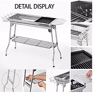 Outdoor Camping Grill Set Stainless Steel Portable Foldable Charcoal Grill, Large Size and Lightweight Design, Ldeal for Camping, Beach Parties, Picnics, Backyard BBQs and More