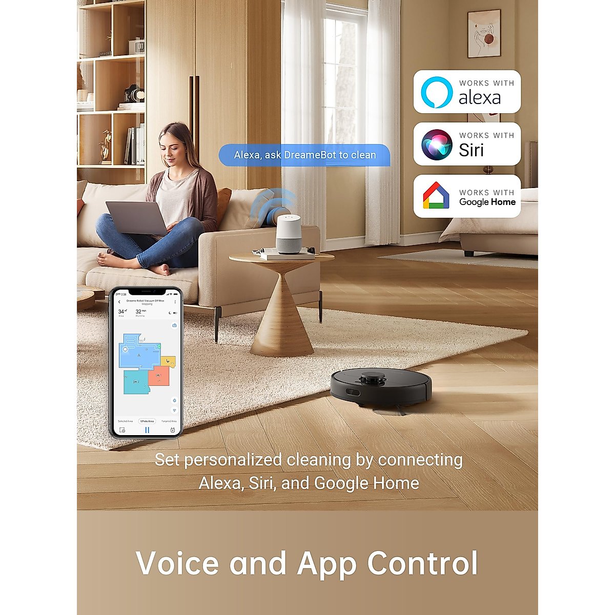 dreame D9 Max Robot Vacuum and Mop Combo, LiDAR Navigation, 4000Pa Strong Suction Power, 180mins Runtime, 2-in-1 Sweep and Mop, Compatible with Alexa