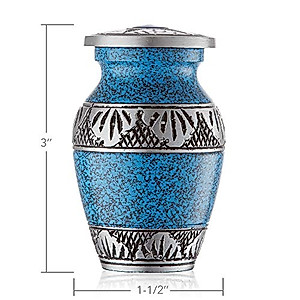 Reminded Small Cremation Urns for Human Ashes, Mini Keepsake Set of 4 Blue and Silver with Velvet Case