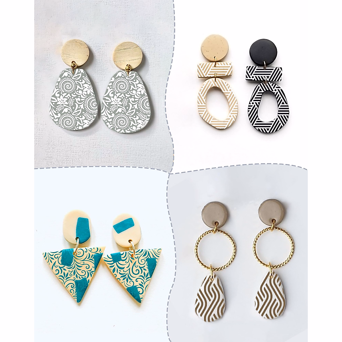 Puocaon Reusable Clay Silk Screen - 10 Pattern Silk Screen Stencils for Polymer Clay Jewelry Making, Boho Paisley Silk Screen Stencils for Polymer Clay, Vibral Geometric Silk Screens Floral Stencils