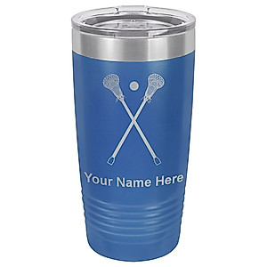 LaserGram 20oz Vacuum Insulated Tumbler Mug, Lacrosse Sticks, Personalized Engraving Included (Dark Blue)