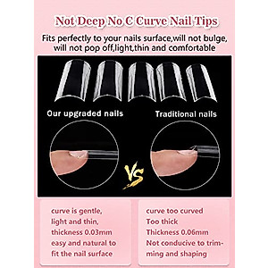504Pcs XXL No C Curve Nail Tips for Acrylic Nails Professional Set, Straight Tapered Square Clear Nail Tips Half Cover Long Fake Nails, Ballerina Shaped French Nails for Nail Salon and DIY Nail Art