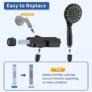 JONKEAN Filtered Shower Head with Handheld Spray Combo, Dual 2 in 1 Spa Shower Heads with Filter for Hard Water, Multi-Functional High Pressure Filtering Shower with Extra Long Hose (Matte Black)