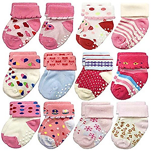 WAFUNNE Baby Girl Socks for Infant Toddler with Grips Anti Slip Cotton 6-12 Months