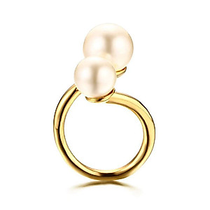 Double Pearls Promise Ring for Women Statement Expandable Adjustable Big Imitation Pearl Ball Open Band 18K Gold Plated Wrap Rings Stainless Steel Comfort Fit Engagement Wedding Jewelry Valentine's Day (7)