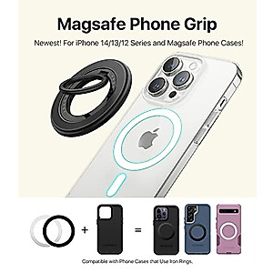 andobil Magnetic Phone Grip for Magsafe [Drop Protection] Strong Magnetic Finger Phone Ring Holder Compatible with Magsafe Accessories, iPhone 14 Plus 13 12, Pro, Pro Max, All Cell Phones, Black