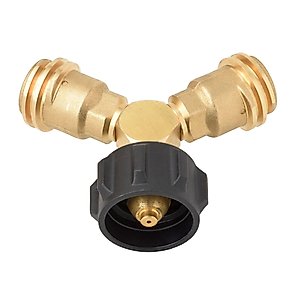 Flame King Propane Tank Y Splitter Adapter with Valves, 2-Way LP Gas Connector for 20lb Propane Tank Cylinders, Works with BBQ Grills, Camping Stoves, Gas Burners, Heaters