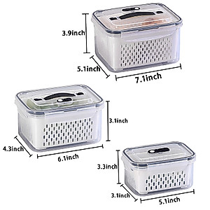 5 PCS Large Fruit Containers for Fridge - Stackable Airtight Food Storage Containers with Removable Colander - Dishwasher & microwave safe Produce Containers Keep Fruits,Berry, Vegetables, Fresh longe