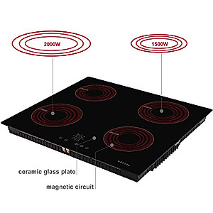 NOXTON Induction Cooktop, Electric Stove Built-in 4 Burners Induction Cooker Black Glass with Touch Control Child Lock Timer Hard Wire Easy Cleaning 6400W 220~240V