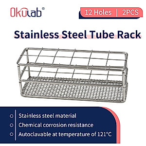 Test Tube Rack, 2pcs of 12 Holes Stainless Steel Test Tube Racks, Suitable for Tubes of Dia.≤21mm, Wire Constructed Test Tube Holder, for Classroom, Lab, TTRS12A2
