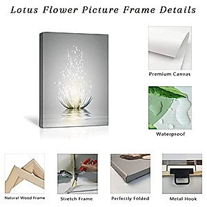 LZIMU Zen Canvas Wall Art White Lotus Flower Bloom in Water Picture Prints Wall Decor Framed Grey Painting for Yoga Spa Meditation Spiritual Room Decor (12x18in (30x45cm), Zen Artwork-3)